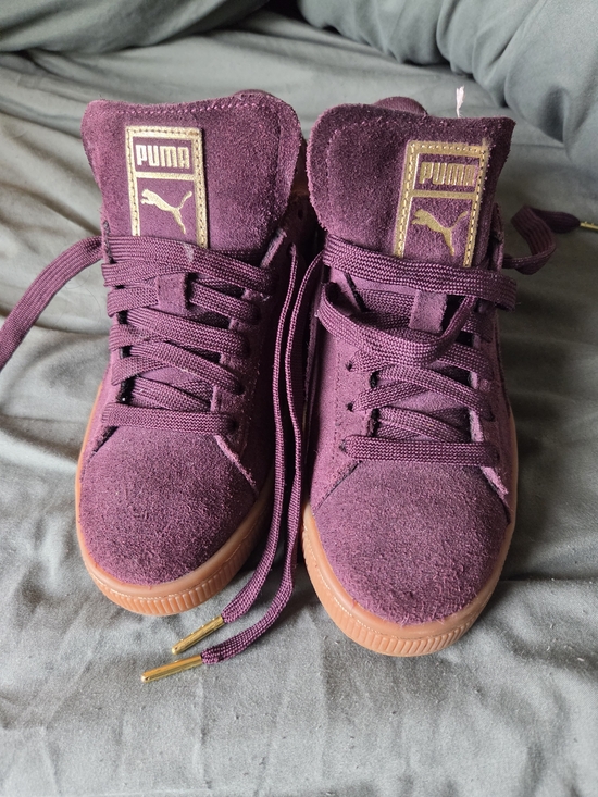 Puma | Shoes | Puma Plum Suede Hightop Sneakers With Gum Sole | Poshmark